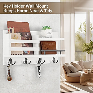 Lucundm Key and Mail Holder for Wall, Key Holder Wall Mount with Shelf and 4 Anchor Key Hooks, Rustic Key Hanger for Farmhouse Entryway Decor (White)