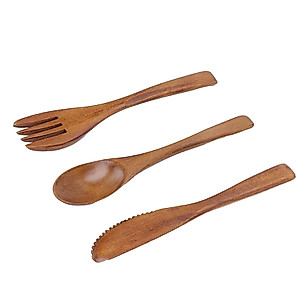 Wooden Forks and Spoons for Eating Utensils Set, Travel Wooden Spoons Forks, Wooden Dinner Utensil Set Kitchen Wooden Flatware Tableware Cutlery Set Includes Wooden Spoon, Fork, Knife (3 Pieces)