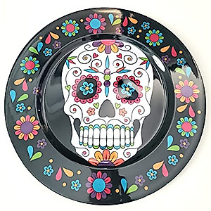 Day Of The Dead Sugar Skull Large Serving Platters Charger Plates, Set of 2, Multicolor, 13x13