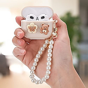Mainrenka Cute Kawaii AirPod 3rd Generation Case for Women Girl, Aesthetic AirPods 3 (2021) Case with Pearl Keychain