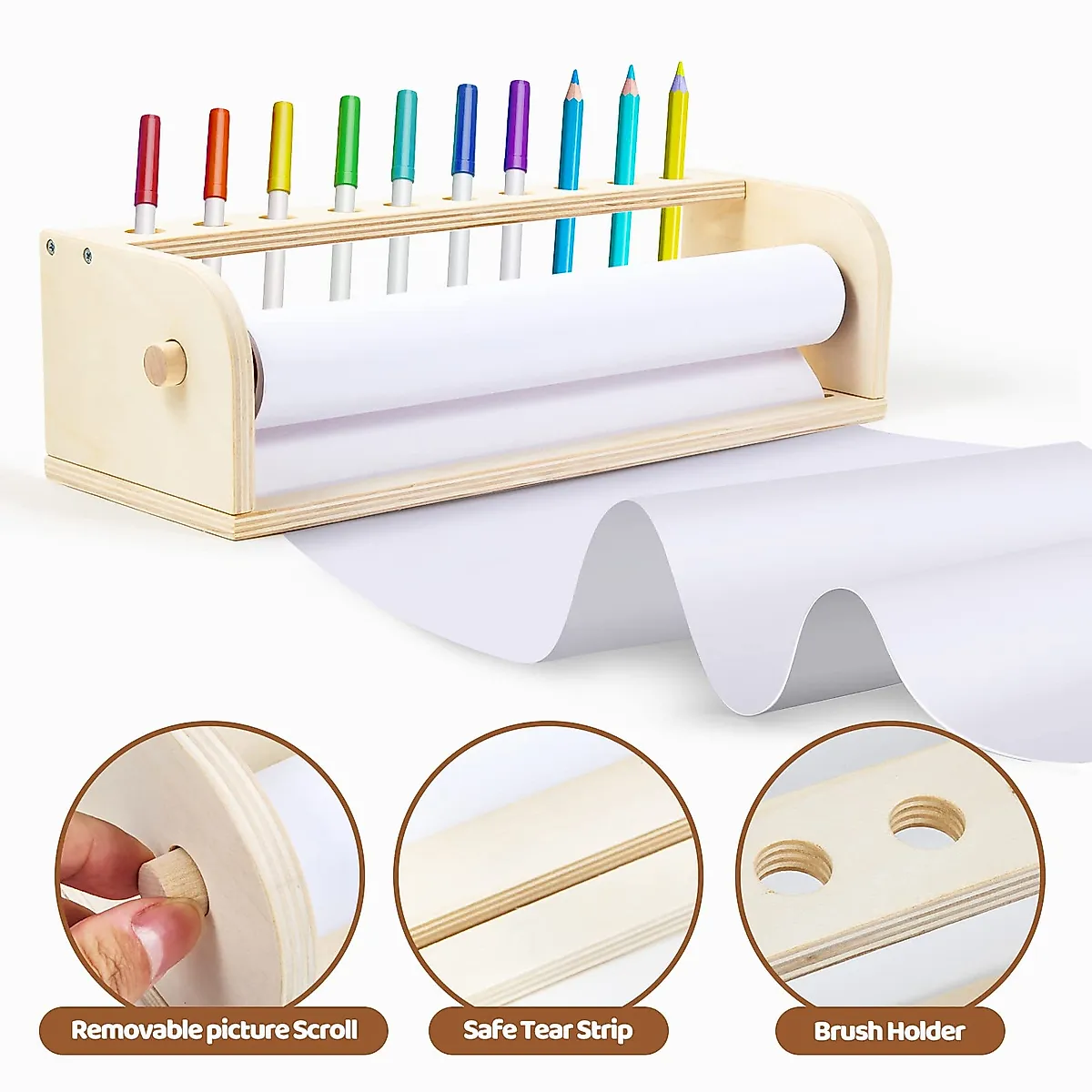 Beright Wooden Tabletop Paper Roll Dispenser, not with Paper, Suitable Size for 11.8" Width Paper Rolls, Desktop Solidwood Easel for Kids Drawing and Writing