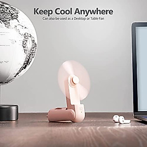 Handheld Mini Fan, 2 Speed Portable Fan, Rechargeable Hand Fan With Power Bank, Pink Personal Fan For Women & Kids, Quiet Table & Desk Fan For Office, Foldable USB Fan Great For Travel, Outdoors