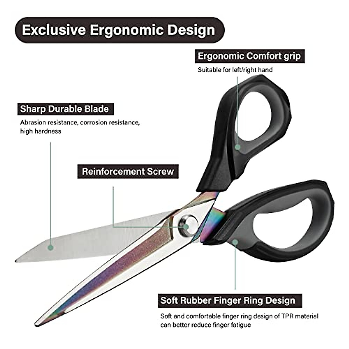 QMVESS Premium Fabric Scissors 9.5 Inch Heavy Duty Scissors All Purpose Titanium Coating Forged Stainless Steel Sewing Scissors, Ergonomic Comfort Grip Shears, for Fabric Leather Carpet (Blue Black)
