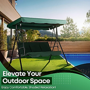 Flexzion Swing Canopy Cover (Green) 77"x43" - Deluxe Polyester Top Replacement UV Block Sun Shade Waterproof Decor for Outdoor Garden Patio Yard Park Porch Seat Furniture
