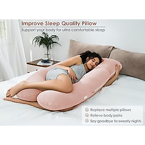 QUEEN ROSE Cooling Pregnancy Pillows, U Shaped Full Body Maternity Pillow for Pregnant Support, Rayon Derived from Bamboo, Buttery Soft, Super Breathable for Hot Sleeper, Peach