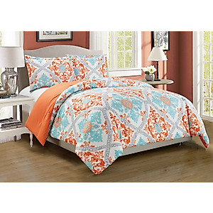 Grand Linen - 3-Piece Fine Printed Abstract Duvet Cover Set King Size - 1500 Series high Thread Count Brushed Microfiber - Luxury Soft, Durable (Turquoise, Blue, White, Grey, Orange)