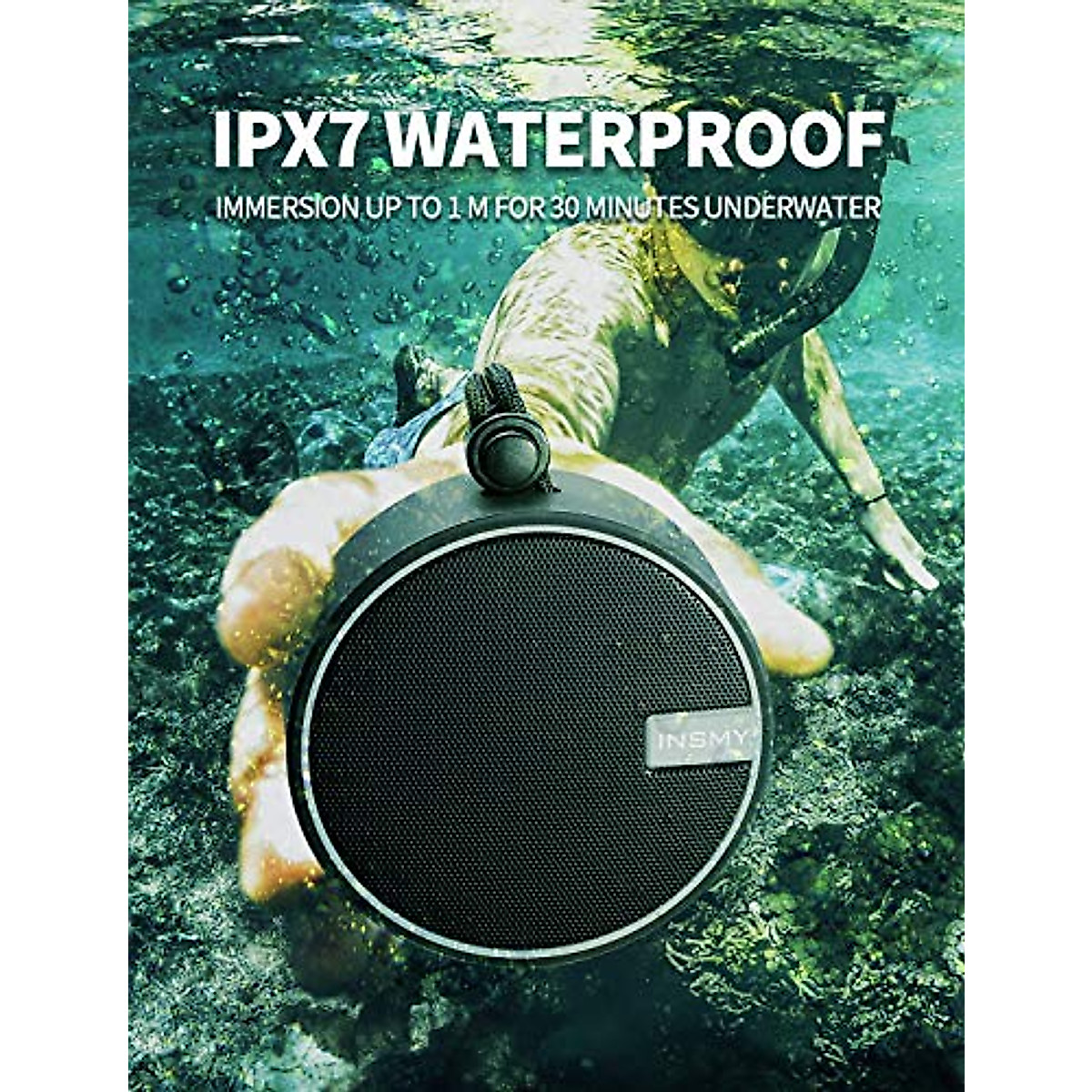 INSMY C12 IPX7 Waterproof Shower Bluetooth Speaker, Portable Wireless Outdoor Speaker with HD Sound, Support TF Card, Suction Cup for Home, Pool, Beach, Boating, Hiking 12H Playtime (Black)