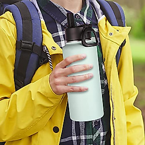 Volhoply 32 oz Insulated Water Bottle with Straw Lid & Spout Lid,Stainless Steel Sports Water Bottle,Double Wall Vacuum Thermos,Leak proof Wide Mouth Metal Flask,Keeps Cold or Hot for Travel(Fog,1)
