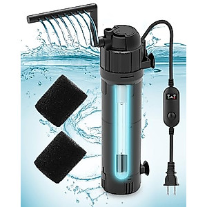 AquaMiracle Aquarium Filter Fish Tank Filters Green Water Cleaning Filter Pump with Timer, Dual Mode (Aeration/Rainfall) for 40-120 Gallon Aquariums, Flow Rate and Direction Adjustable