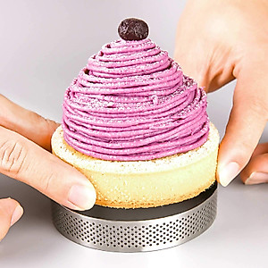 FANGSUN Tart Ring, Perforated Tart Rings for Baking, Stainless Steel Nonstick Round Cake Ring, Metal Pastry Mold for French Dessert, Small Fruit Tarte Crust, Circle Tartlet, 3 Inch, Gift Package