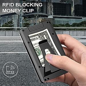 umoven Minimalist Wallet For Men - Aluminum Slim Stretchable Belt Draw-Out Metal Wallet with 1 Clear window ID Badge Holder, Holds up 15 Cards with Cash Strap. (Clip-Grey)