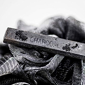 Toem Loofah Back Scrubber For Shower | Bamboo Charcoal Fiber Infused | Bath Sponge | Lufas For Men & Women | Includes 1 Long Handled Shower Sponge, 1 Bath & Shower Luffa Pouf & 1 Hook To Hang Stuff