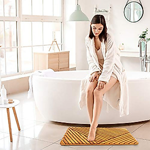 Teak Bath Mat - Natural Teak Shower Mat for Bathroom, Sauna, Pool, Hot Tub and RV Outdoor Shower Mat - 24in x 16in (Stripes)