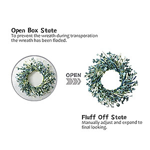 Bibelot 20 Inch Spring Wreath Blue with Green Leaves Daisy Artificial Grains White Flower for Front Door Wreath,Farmhouse Decor Indoor&Outdoor Wedding Wall Home