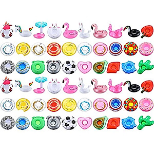 60 Pcs Pool Drink Floats Inflatable Drink Holder Drink Floaties Floating Cup Holders for Summer Swimming Pool Party Favors Bath Toys, 30 Styles