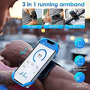 Cikyner Running Armband, 3 in 1 Running Phone Holder Sports Armband Bicycle Phone Holder 360° Rotatable & Detachable Running Phone Armband for 4.5-9'' iPhone Huawei for Gym Running Hiking