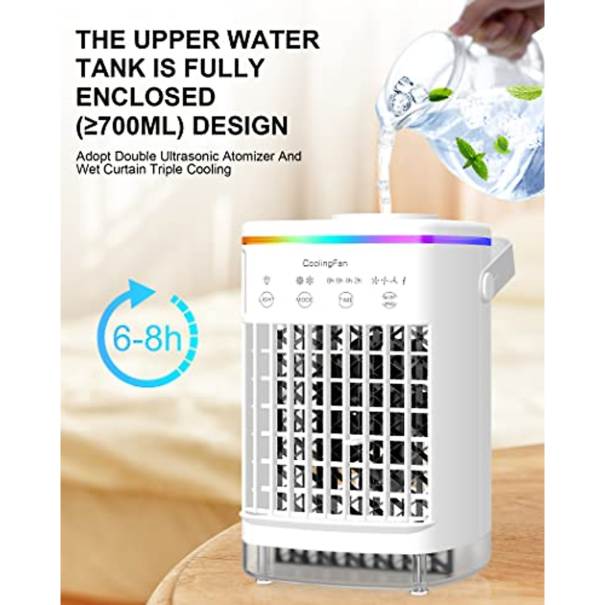 Portable Air Fan, Evaporative Air Cooler with 7 Color Light, Fans that Blow Cold Air, Personal Air Conditioner Fan for Room Office Table