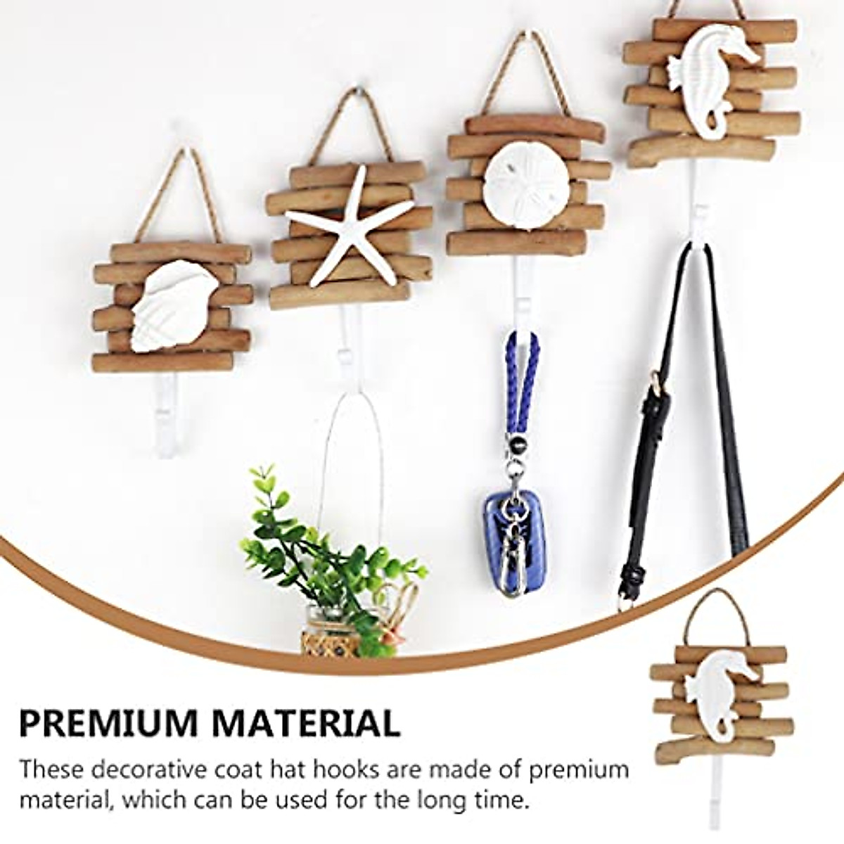 HEALLILY Nautical Wall Hook Mediterranean Coat Hook Towel Wall Hooks Wooden Hangers Nautical Beach Signs Rustic Wall Decor for Bedroom Living Room 2PCS