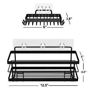 KESOL Shower Caddy + Soap Dish with Hooks Shower Shelf Bathroom Organizer with Hooks,No Drilling Adhesive Shelf,2 Pack (Black)