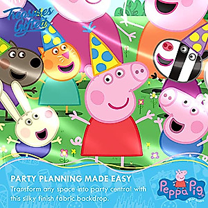 Treasures Gifted Peppa Pig Birthday Party Supplies - Peppa Pig Backdrop - 4.25ft Tall x 6ft Wide Happy Birthday Backdrop - Large Peppa Pig Birthday Banner - Peppa Pig Party Decorations for Wall