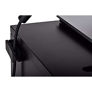 Monitor Stand - Two Tier Wood Desk Shelf for Monitor, Printer or Desktop Computer. Cable Management, Phone Slot and Removable Shelf for Organizing Office Accessories. (Black)