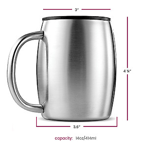 FineDine Insulated Stainless-Steel Coffee Mug with Lid and Handle (2 Pk) 14 oz - BPA-Free Spillproof Lid, Double-Wall Camping Travel Coffee Mugs, White/Black