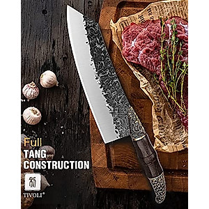 TIVOLI Professional Chef Knife Japanese Gyuto Knife Hand Forged Knife Meat Cleaver Full Tang Butcher Knife for Vegetables Meat Cutting for Kitchen Outdoor Cooking knifes Thanksgiving Christmas Gift
