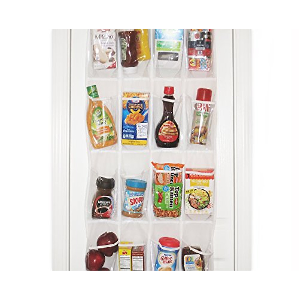Regal Bazaar Over-The-Door Hanging White Pantry Organizer and Kitchen Storage Unit with 24 Crystal-Clear Vinyl Pockets and 3 Metal Hooks