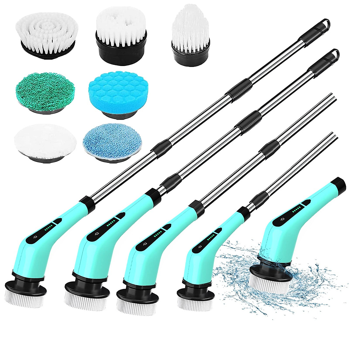 Electric Spin Scrubber, Cordless Bathroom Scrubber with Long Handle, Shower Scrubber for Cleaning with 7 Brush Heads, Power Wall Scrubber Suitable for Cleaning Wall, Kitchen, Bathroom， Window, Floor