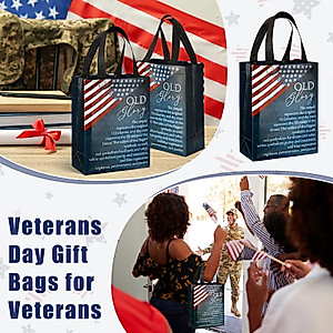 Sweetude 30 Pcs Veterans Day Souvenirs Gift Bags with Handle Medium Size Patriot Day Gift Bags American Flag Gift Patriotic Themed Bags for Veteran Party Church Decorations Favors