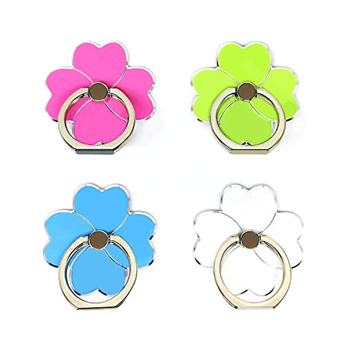 Cacylife Colorful Clover Cell Phone Ring Holder Set,4 Pack Cute Finger Rings,Compatible with iPhone,Samsung Galaxy,iPad,Tablet and Other Android Phones or Case(Pink,White,Green,Blue)