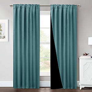 NICETOWN 100% Blackout Blinds, Laundry Room Decor Window Treatment Curtains, Thermal Insulated Energy Smart Drapes and Draperies for Villa, Hall and Studio, Sea Teal, Set of 2, 52 inches x 95 inches