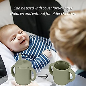 Mintlyfe Silicone Baby Cups With Lids, Silicone Trainer Cup Toddler for Boys and Girls, Training Straw Cup, Unbreakable, Spill Proof and Non-Slip Handles Sippy Cup for Toddlers, 4 oz (Sage)
