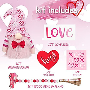 Boribim Valentines Day Decor - Valentines Day Tiered Tray Decor, XO Love Hugs Wooden Signs Cute Gnomes Plush with Bead Garland - Farmhouse Rustic Tiered Tray Items Decorations for Home Room Table