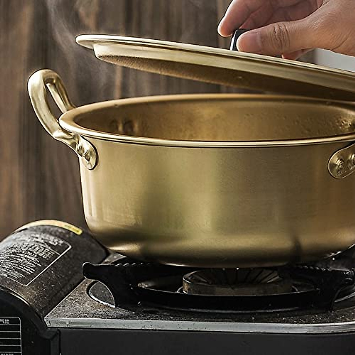 Korea Ramen Pot with Lid,Ramen Cooking Pot with Two Side Spouts Fast Heating for Kitchen Cookware Great for Soup, Curry, Pasta and Stew(14CM)