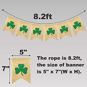 FAKTEEN St. Patrick's Day Glitter Shamrock Clover Burlap Banner - Green and Light Green Color Irish Party Supplies Home Hanging Garland Decor
