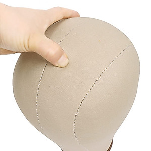 Canvas Wig Head Stand with Mannequin Head 23 inch Canvas Head for Wigs Making Kit Supplies Cork Canvas Block Manikin Head for Wig Styling Wig Holder Head (Wig Stand with Head, 52 Pins for Wig Head)