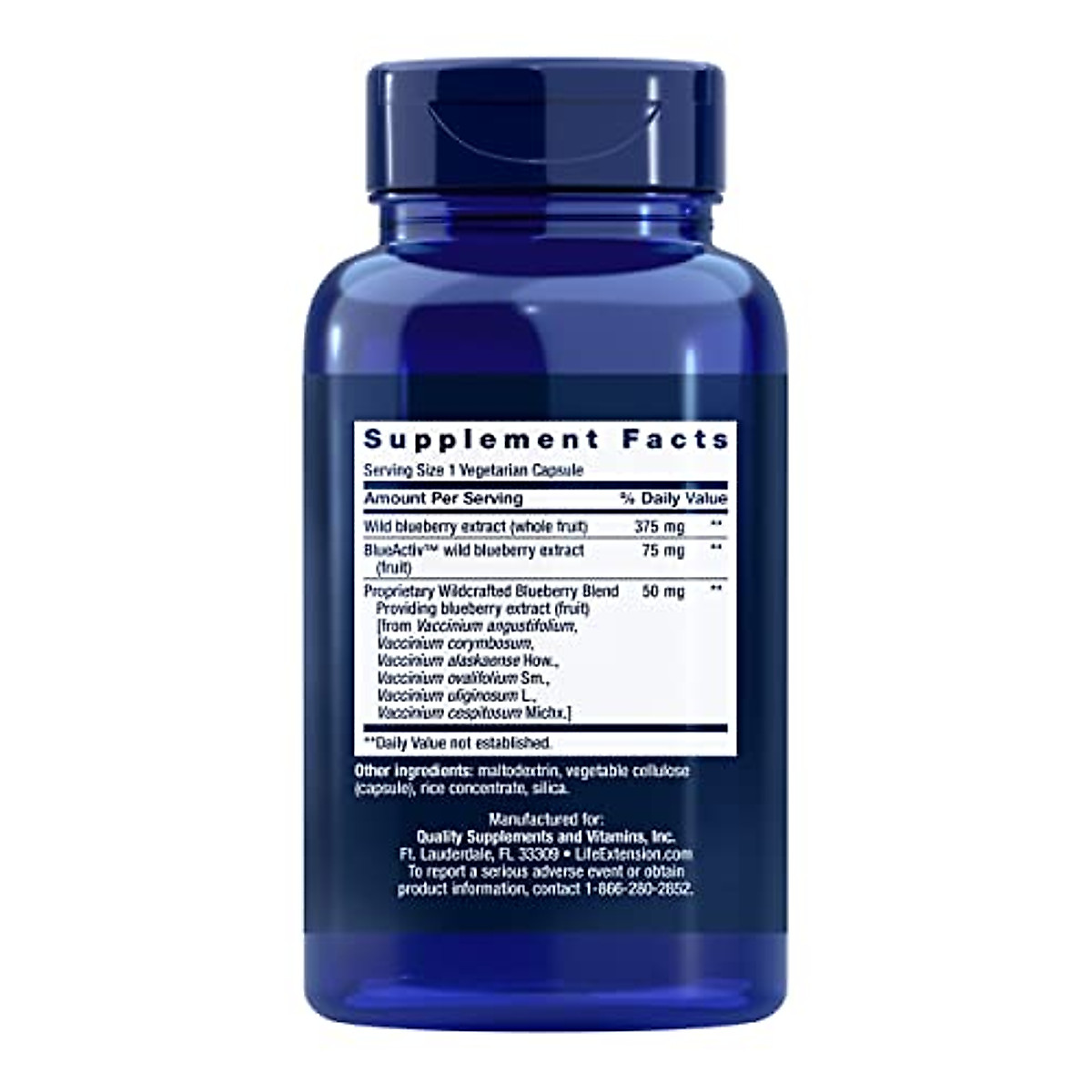 Life Extension Blueberry Extract Capsules - Whole Fruit Wild Blueberry Extract Supplement Pills- For Brain Health Support - Non-GMO, Gluten-Free ,Vegetarian - 60 Capsules