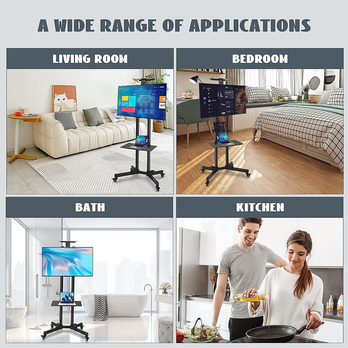 GCCSJ Mobile TV Cart for 32-70 Inch LCD LED OLED Flat Curved Screen TVs Up to 110 lbs Height TV Cart with Wheels Adjustable Portable TV with Laptop DVD Shelf, Locking Wheels, Max VESA 600x400mm