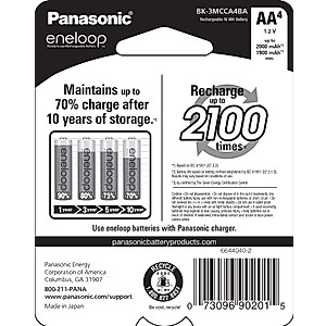 Eneloop Panasonic Advanced 4-Cell Battery Charger BQ-CC17SBA White & Ni-MH AA Battery BK-3MCCA4BA 1.2V 4pk Rechargeable