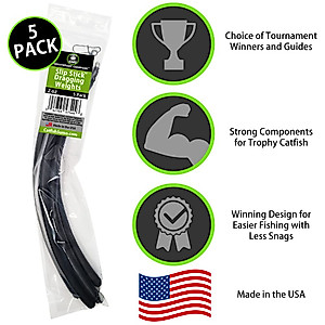Slip Stick Dragging Weights, No-Snag Sinkers for Dragging, Trolling, Drift, Bottom Bouncing. Curved Flexible Trolling Lead (2oz, 5-Pack)