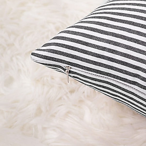 uxcell Woven Striped Throw Pillow Covers Decorative Square Farmhouse Cushion Covers for Sofa Bedroom Car Chair Black and White 18" x 18"