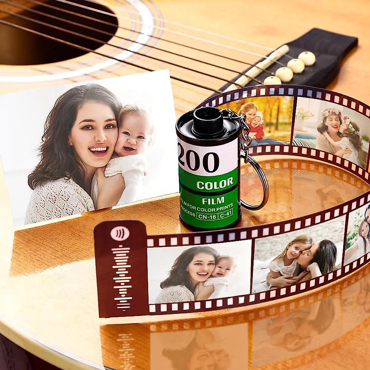 Personalized Spotify Photo Keychains Custom Camera Film Roll Song QR Code Keychain MultiPhoto Reel Album Retro Custom Gift Birthday Holiday for Lover Dad Mom Kids Boyfriend Girfriend (15 Photo)