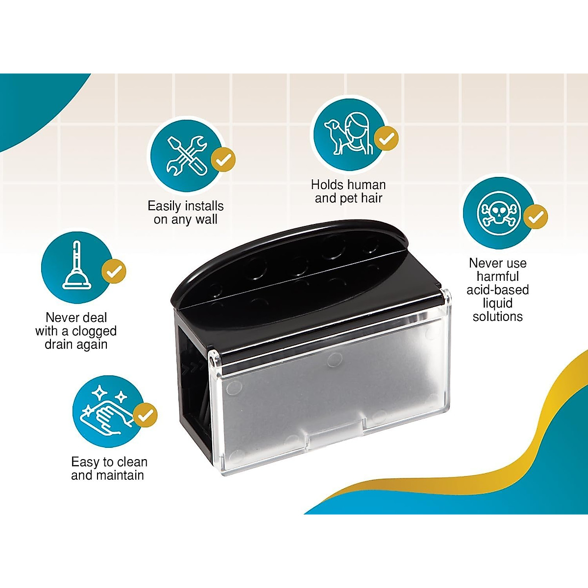 HairShroom Reusable Shower & Bathtub Wall Hair Catcher Hair Grabber Snare for The Hidden Storage of Wet Hair to Prevent Clogged Drains, Black