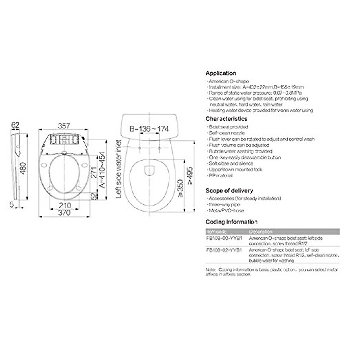 AXENT FB108 Round Front Toilet Seat with Bidet Function - No Electrical Outlet Required