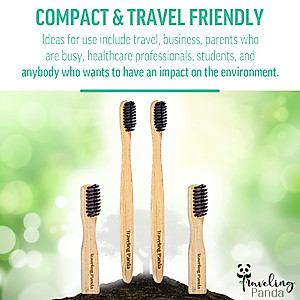 Traveling Panda Bamboo Toothbrushes Soft Bristles, Travel Toothbrush Kit, Includes Brushes and Mint Toothpaste Tablets, Essentials for On The Go Teeth Brushing, 2 Mini 2 Large Brushes and 60 Tabs