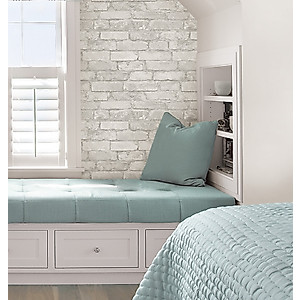 NuWallpaper NU3010 Grey and White Brick Peel & Stick Wallpaper, Multicolor