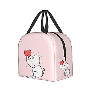 Lunch Bag Cute Elephant With Heart Animal Insulated Lunch Box Reusable Lunch Bags Meal Portable Container Tote For Men Women Work Travel Picnic