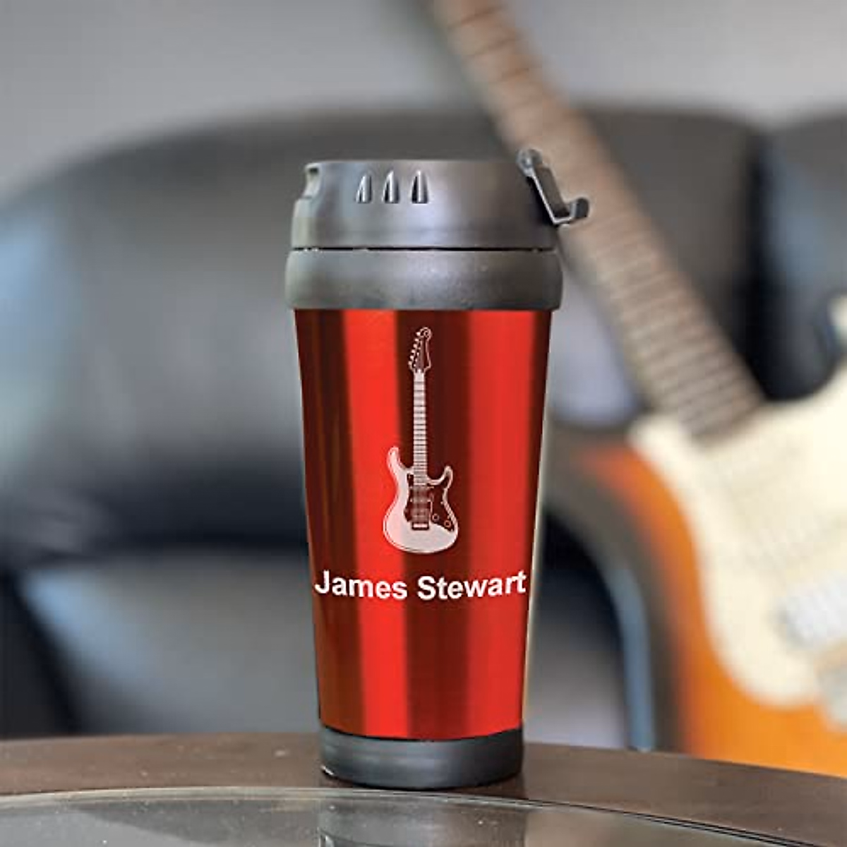 LaserGram 16oz Coffee Travel Mug, Low Wing Airplane, Personalized Engraving Included (Red)