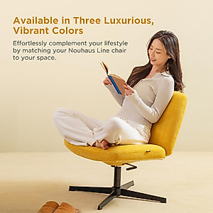 Nouhaus Linechair Criss Cross Chair, Armless Cross Legged Office Chair No Wheels, Adjustable Wide Seat Swivel Vanity Chair Computer Task Chair (Yellow)